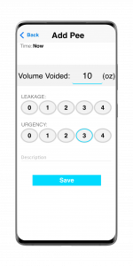 iUFlow App Bladder Diary. Urine diary - iOS Android - Voiding Diary